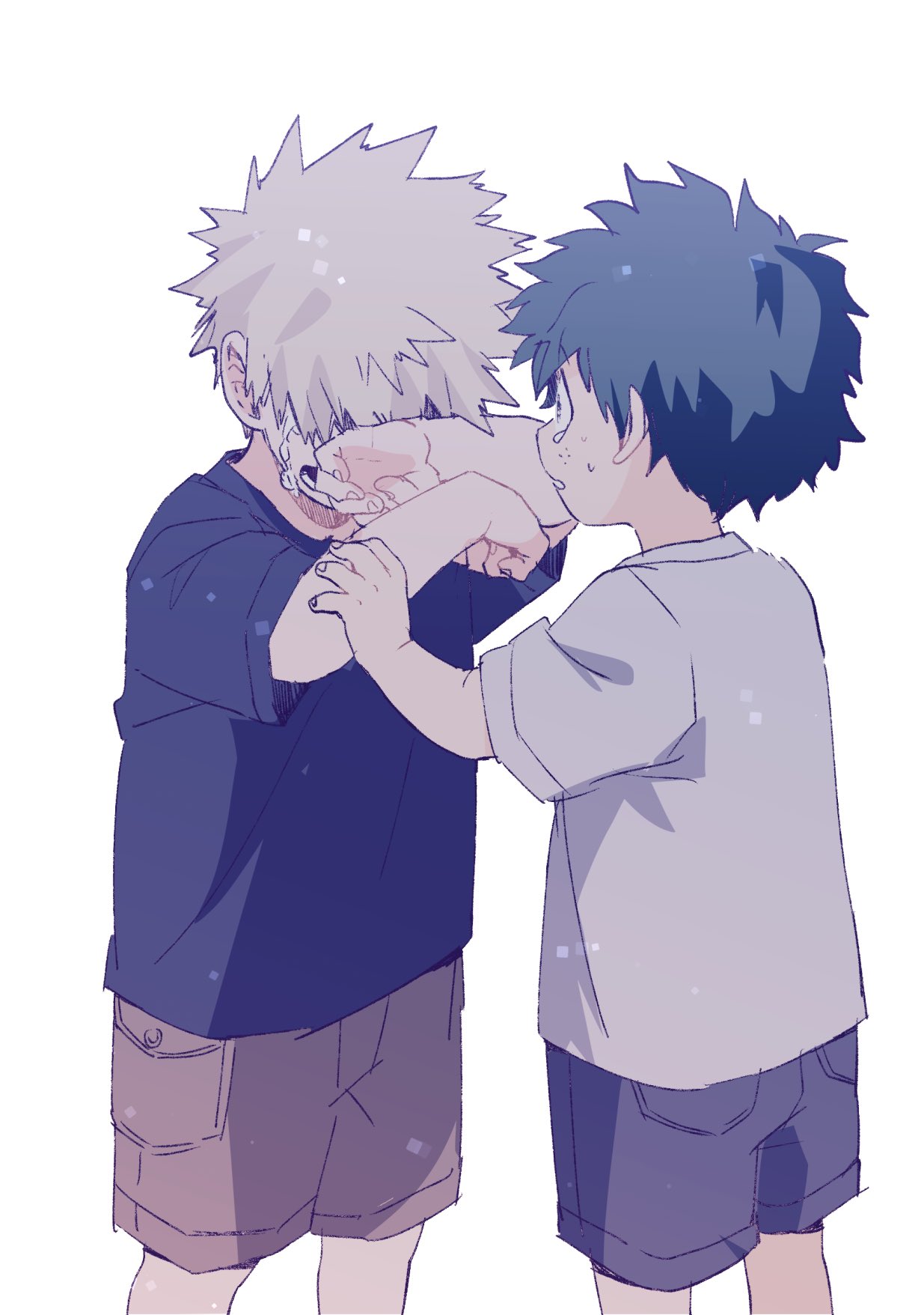 Safebooru - 2boys aged down bakugou katsuki black shirt black shorts ...