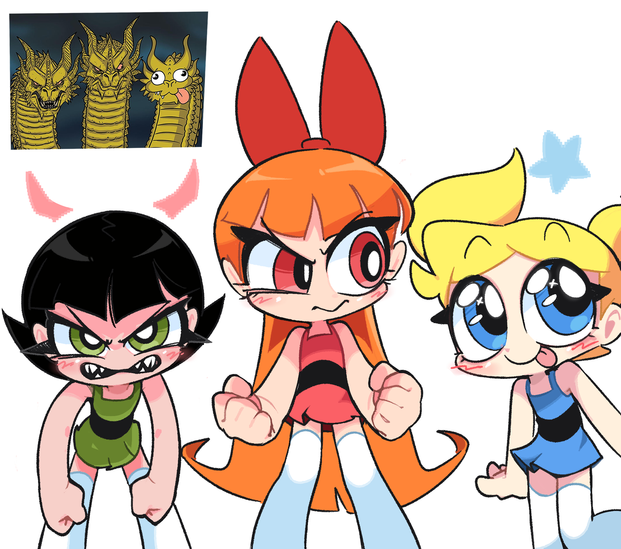 Safebooru - 2024 3girls :p angry black hair blonde hair blossom (ppg ...