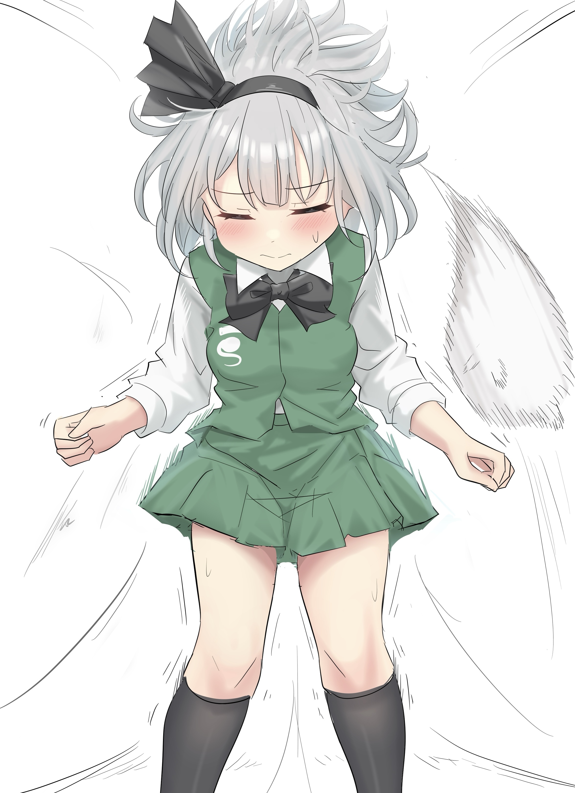 Safebooru - 1girl absurdres black bow black bowtie black hairband black ribbon black socks blush ...