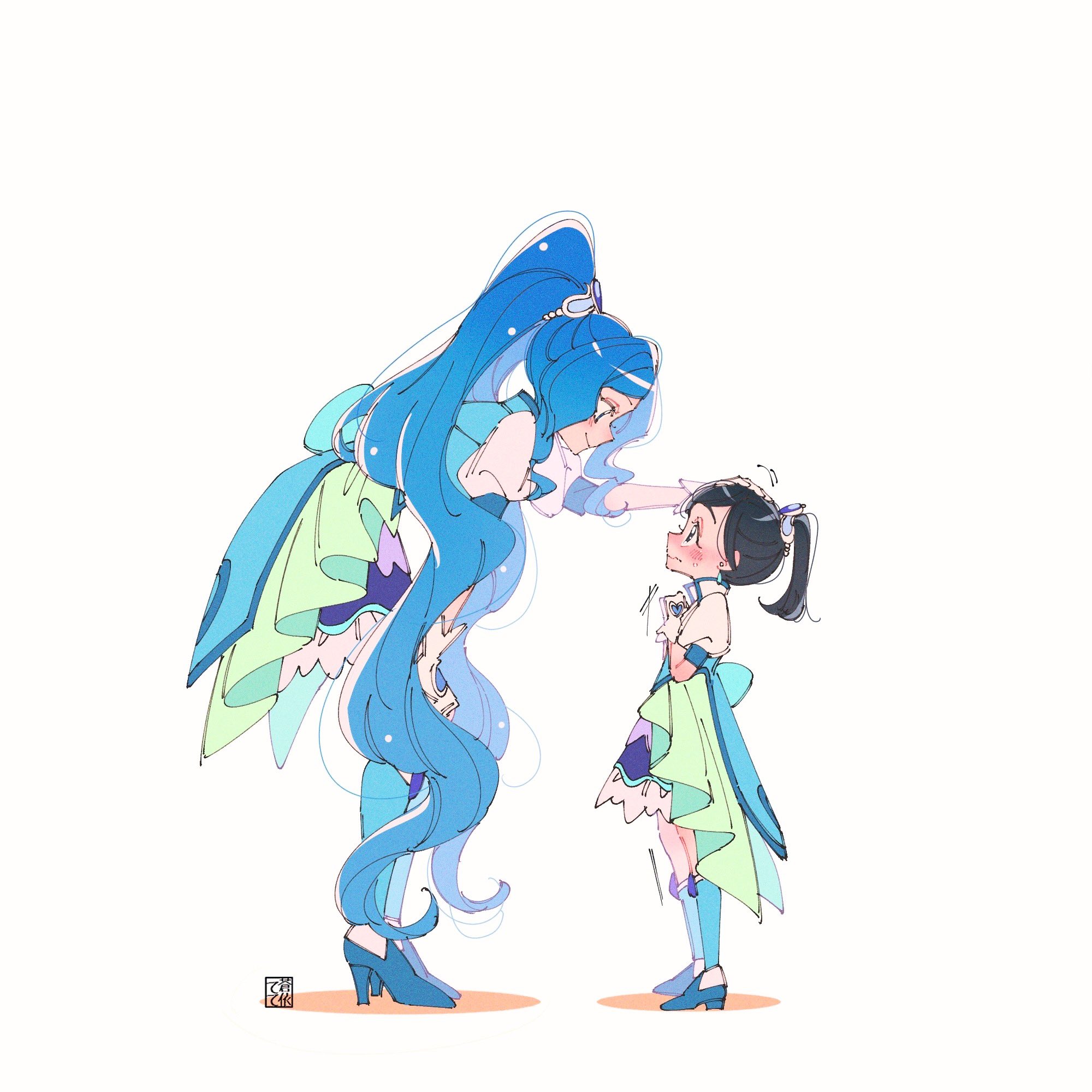 Safebooru - aoi tete artist logo back bow black hair blue bow blue dress blue eyes blue footwear ...