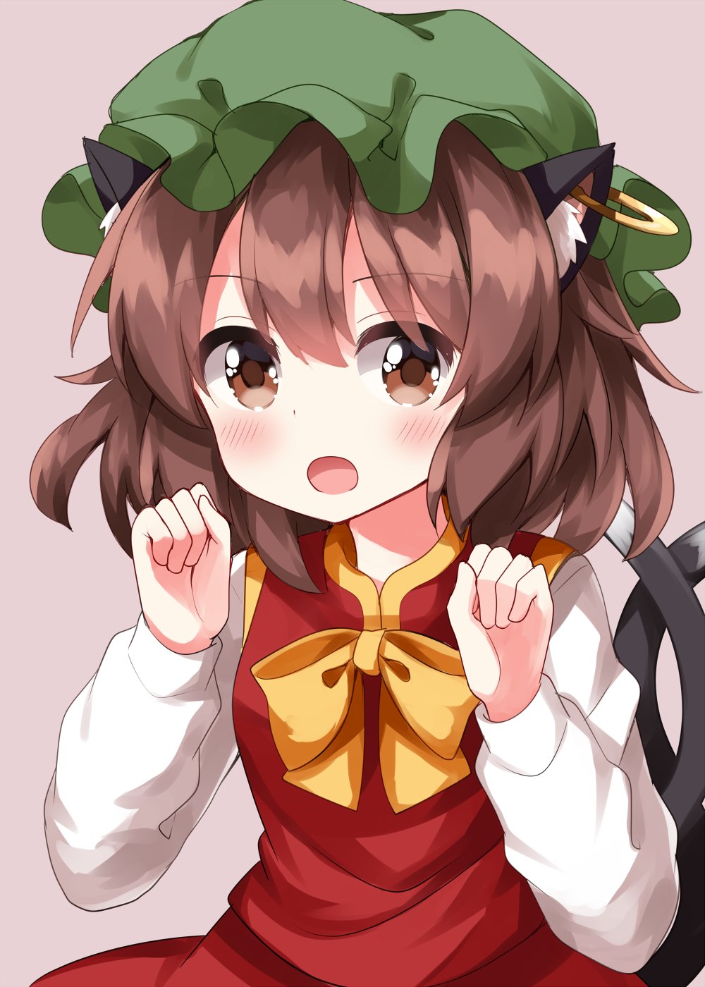 Safebooru - 1girl :o animal ear fluff animal ear piercing animal ears black tail blush bow ...