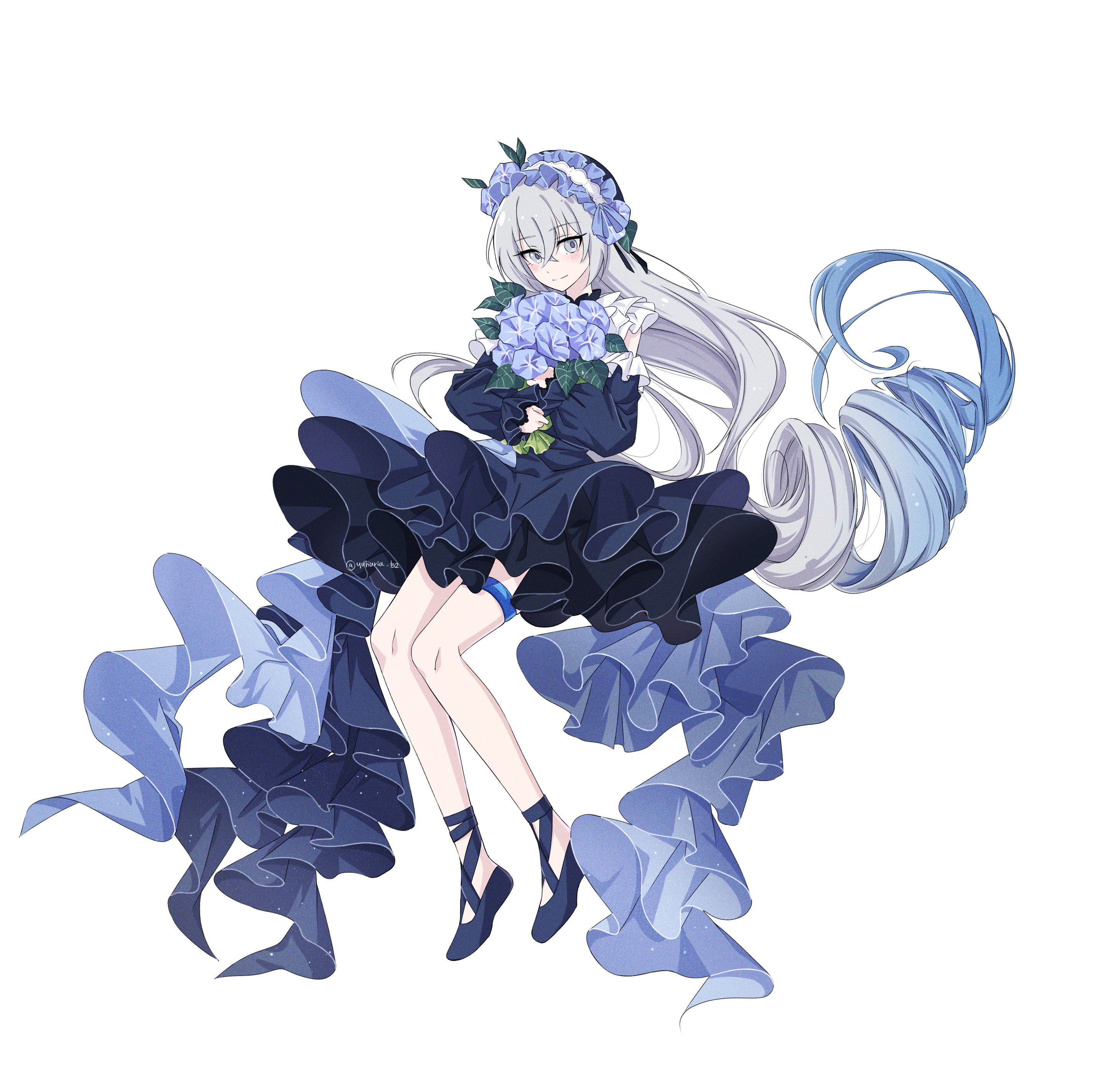 Safebooru - 1girl absurdres alternate costume blue dress blue flower blue footwear blue hair ...