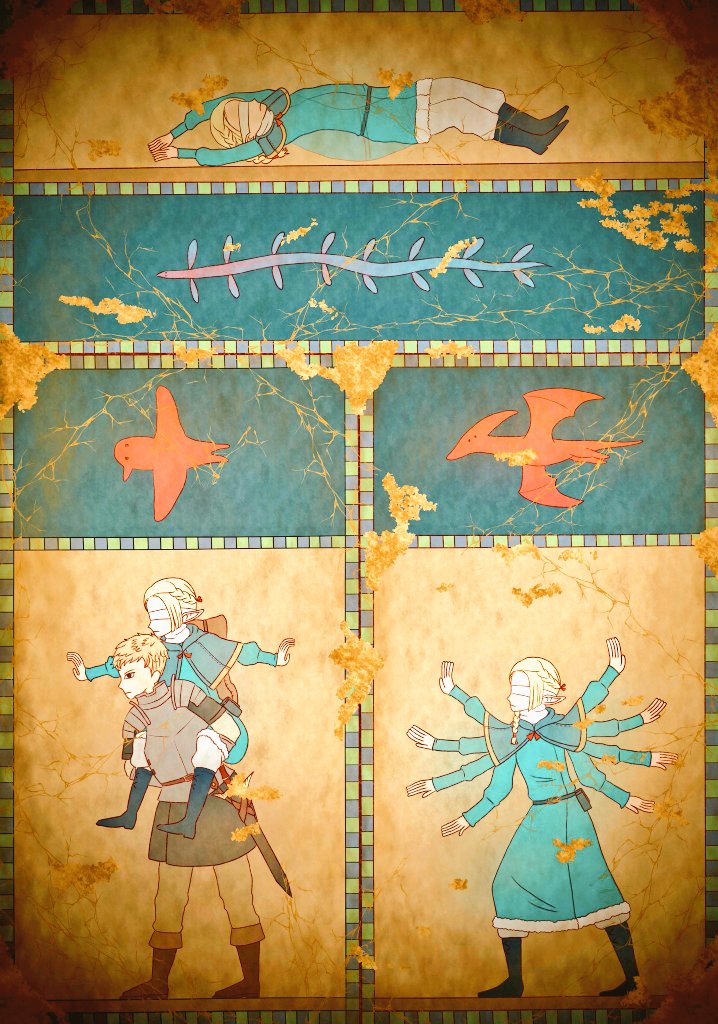 Safebooru - 1boy 1girl armor bird blindfold blonde hair blue capelet blue robe braid capelet ...