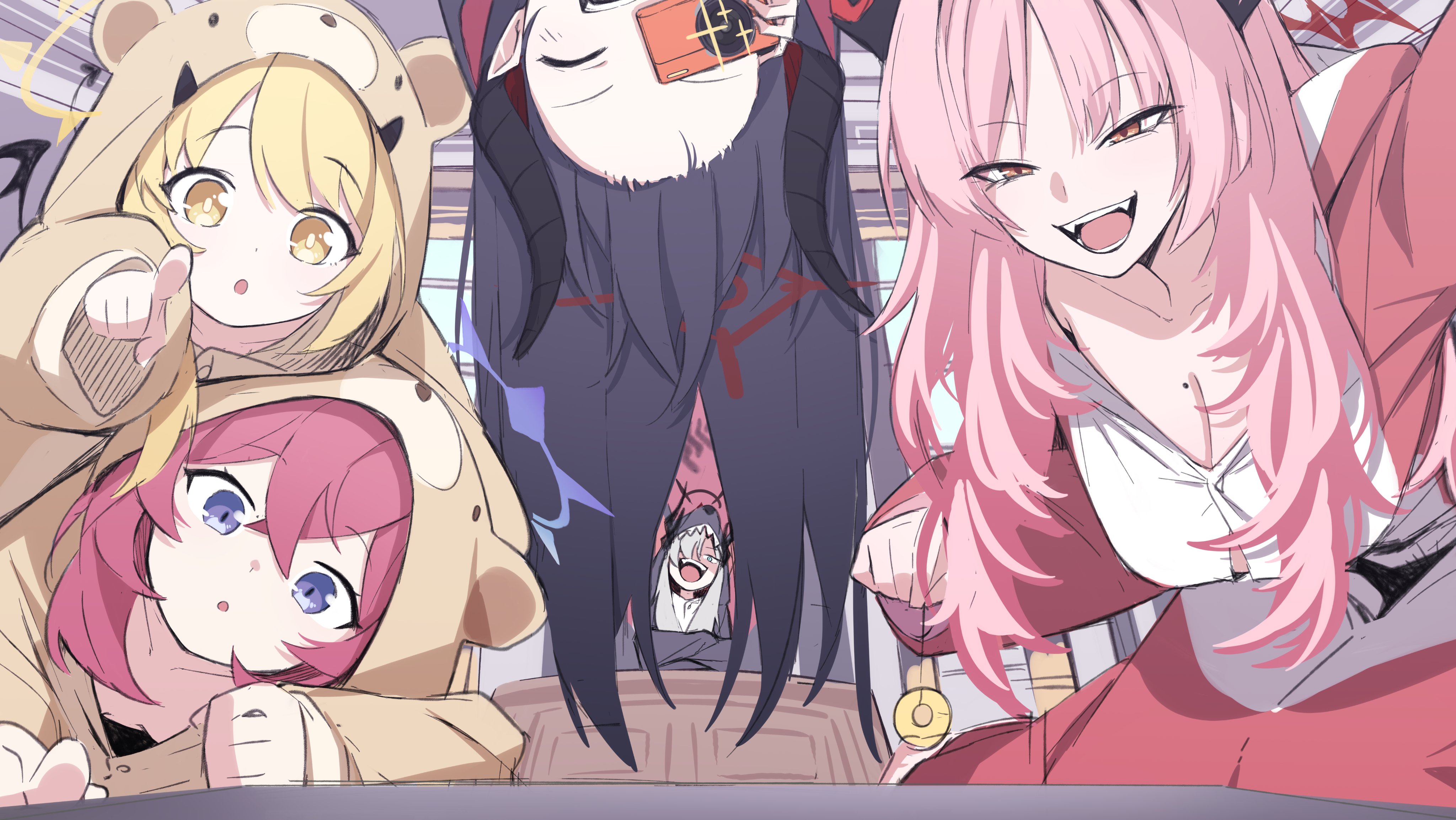 Safebooru - 5girls absurdres alternate costume black hair black horns blonde hair blue archive ...