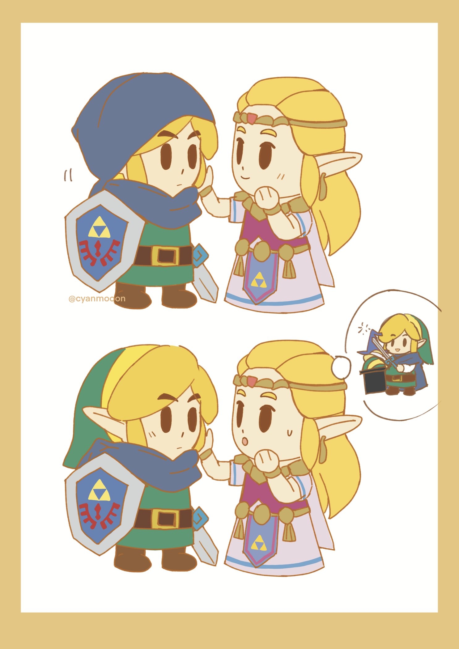 Safebooru - 1boy 1girl :o belt black belt blonde hair blue cloak boots border bracelet brown ...