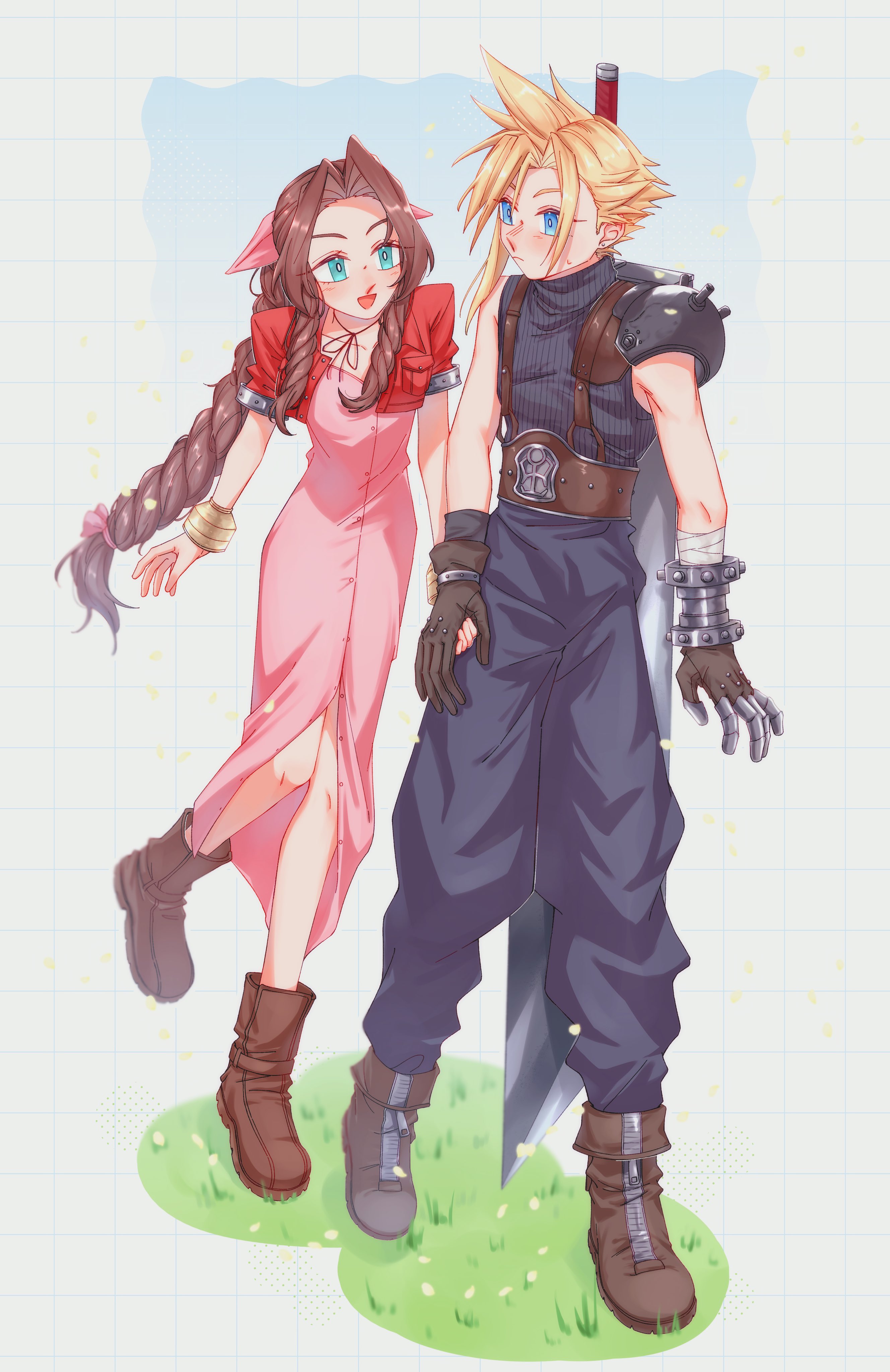 Safebooru - 1boy 1girl absurdres aerith gainsborough aqua eyes armor asa 00f baggy pants ...