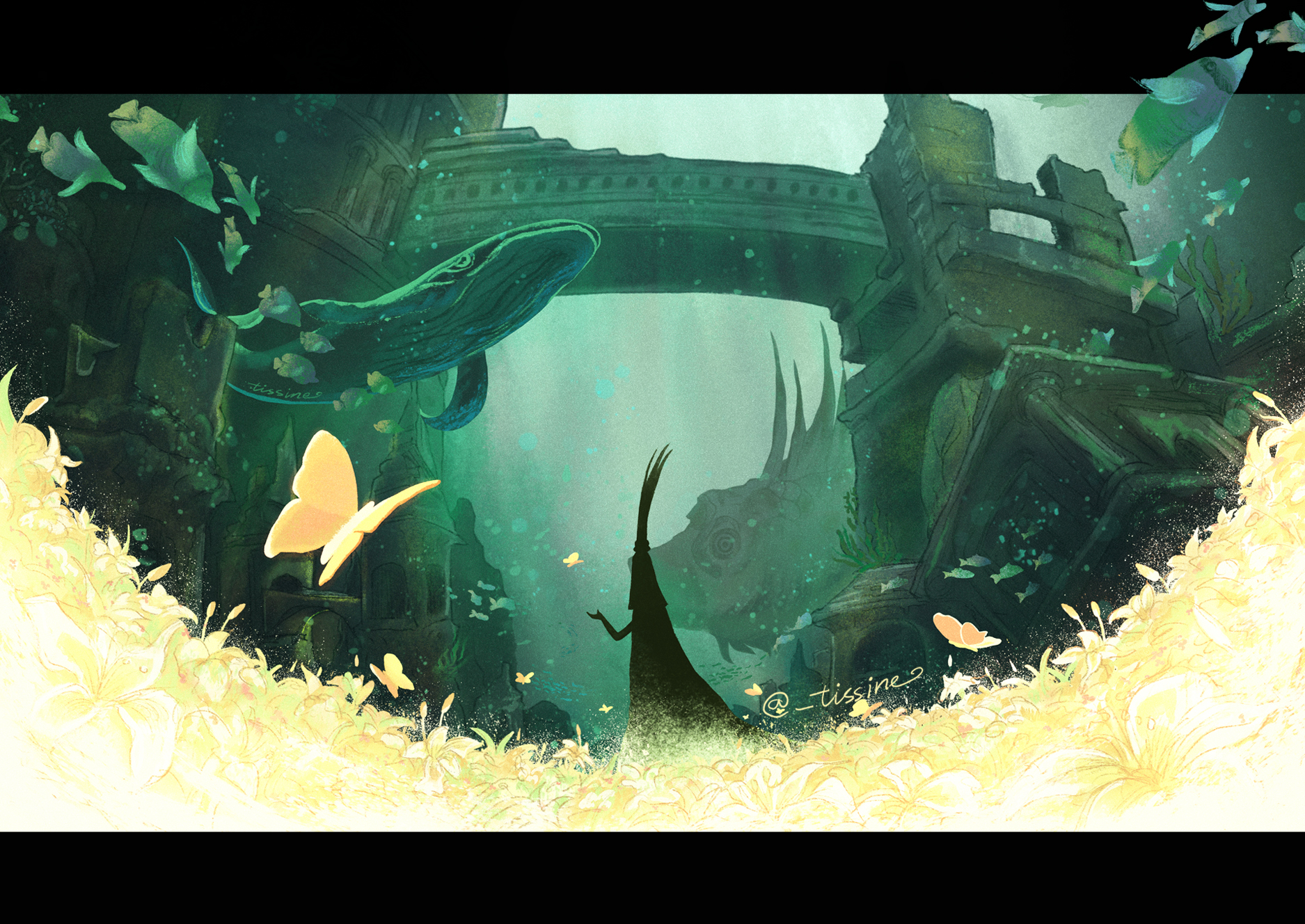 Safebooru - 1other bug butterfly field fish fisheye flower flower field ...