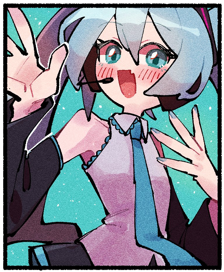 Safebooru - 1girl bare shoulders black skirt black sleeves blue eyes blue hair blue nails blue ...