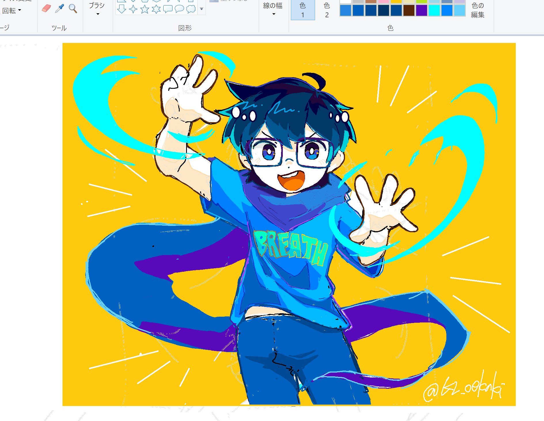Safebooru - 1boy art program in frame black hair blue eyes blue hood ...