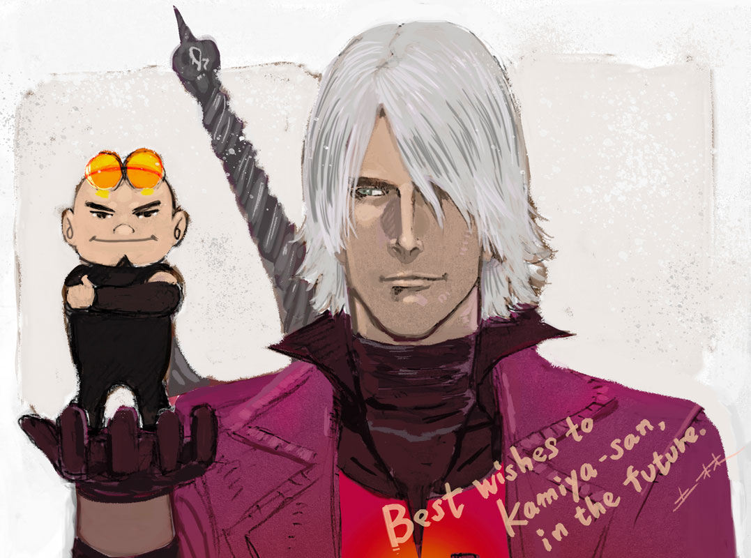 Safebooru - 2boys bald black shirt chibi crossed arms dante (devil may ...