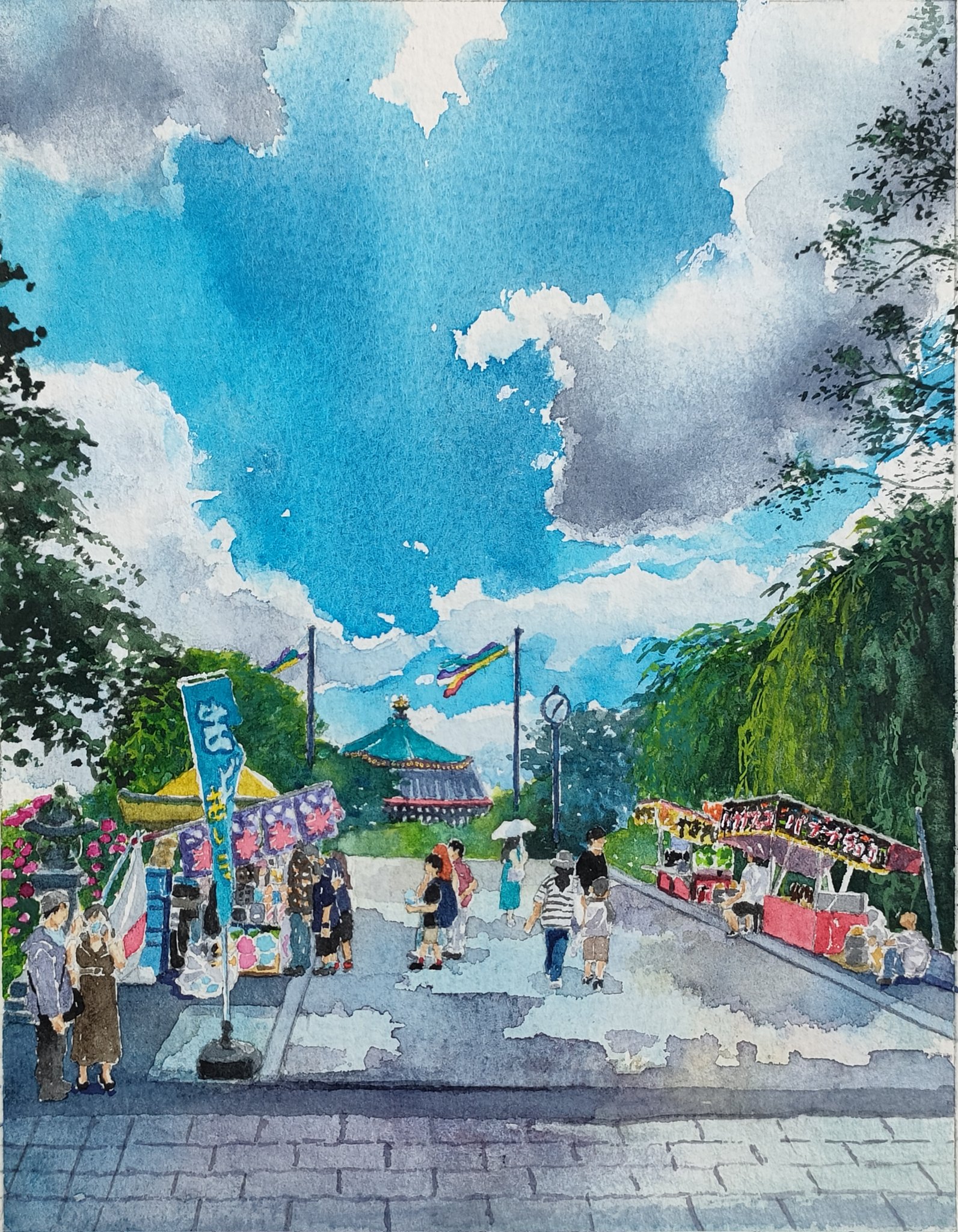 Safebooru - 6+boys 6+girls amusement park blue eyes clock clouds cloudy ...