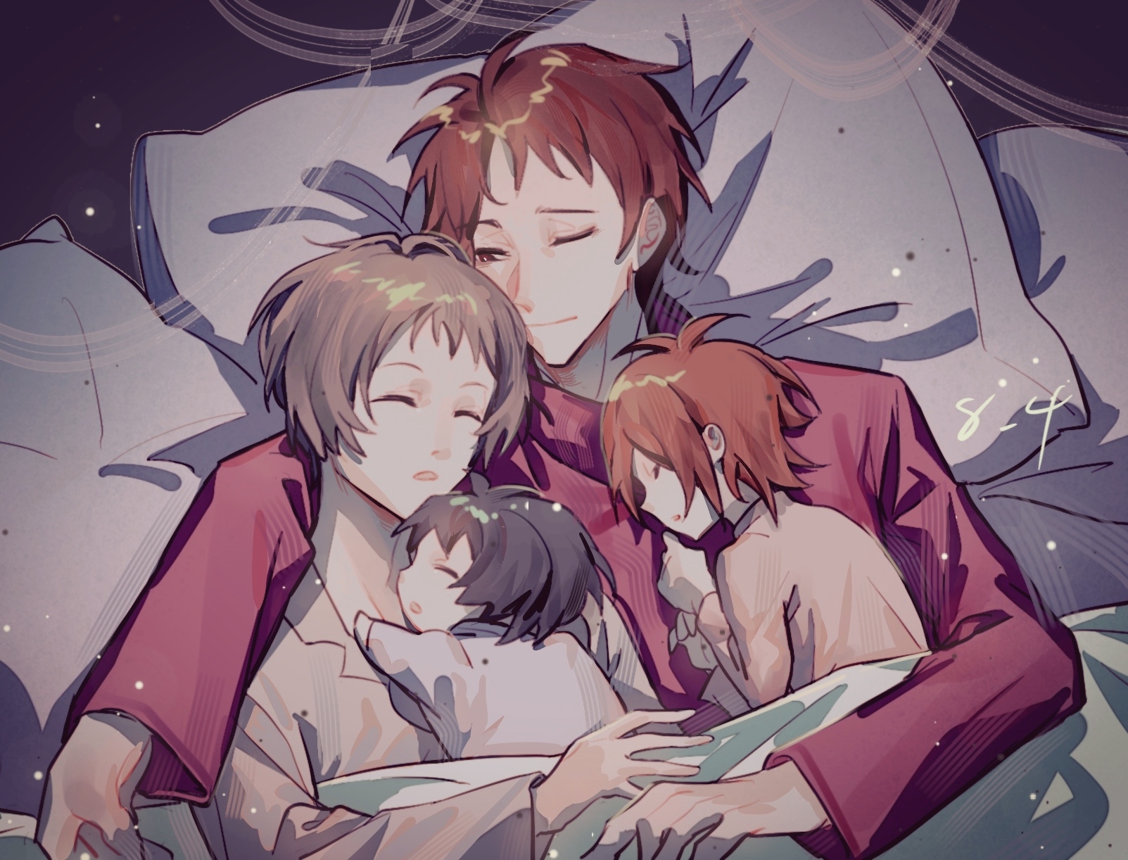 Safebooru - 1girl 3boys black hair brown hair child closed mouth commentary request dated family ...