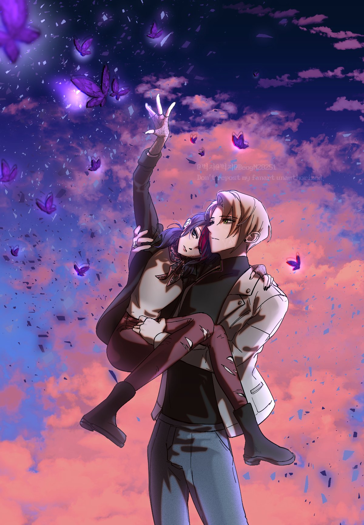 Safebooru - 1boy 1girl adrien agreste beogn28251 black footwear black jacket black shirt blazer ...