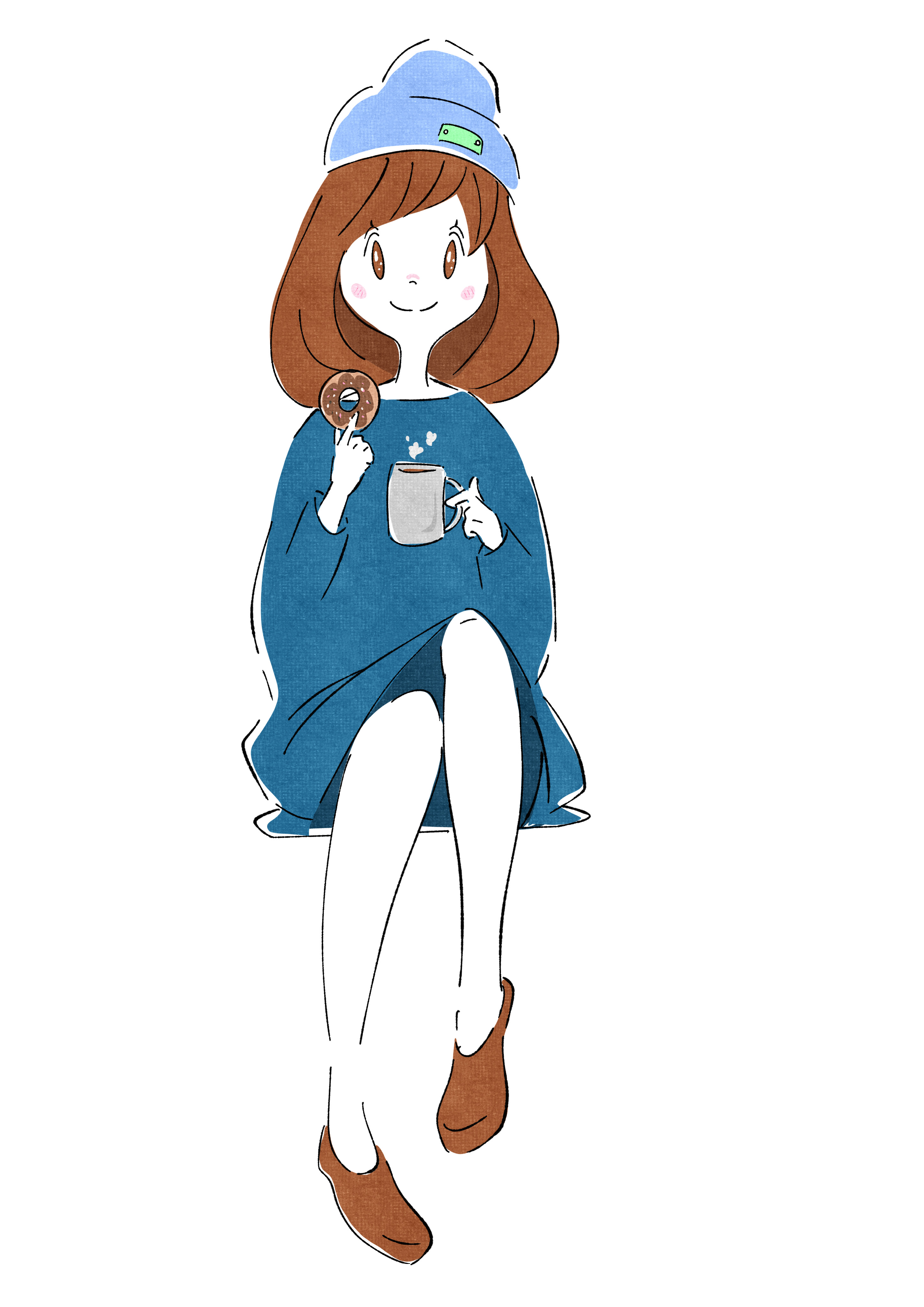 Safebooru - 1girl absurdres blue hat blue shirt blue shorts blush stickers brown eyes brown ...