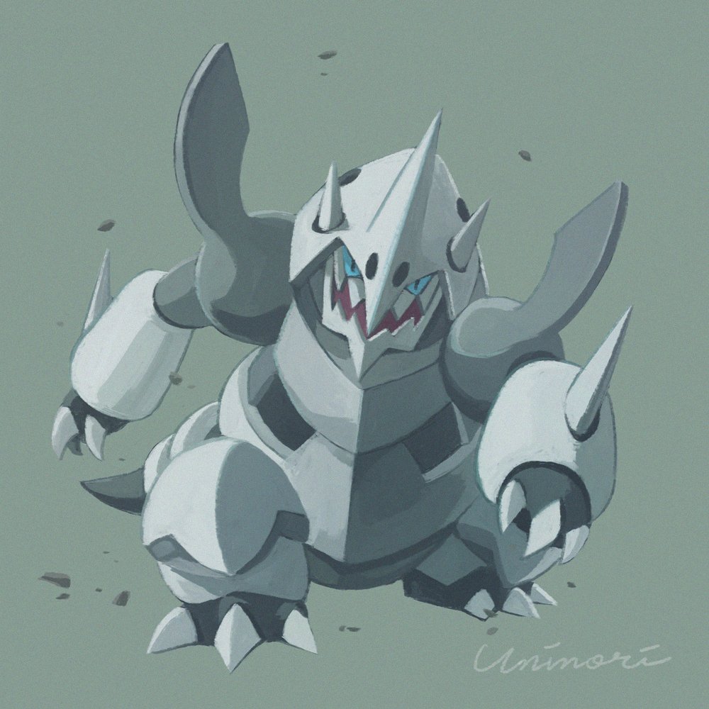 Safebooru - aggron blue eyes claws debris full body grey background ...