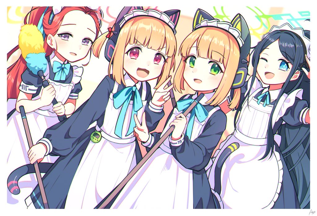 Safebooru - 4girls absurdly long hair apron aris (blue archive) aris (maid) (blue archive) black ...