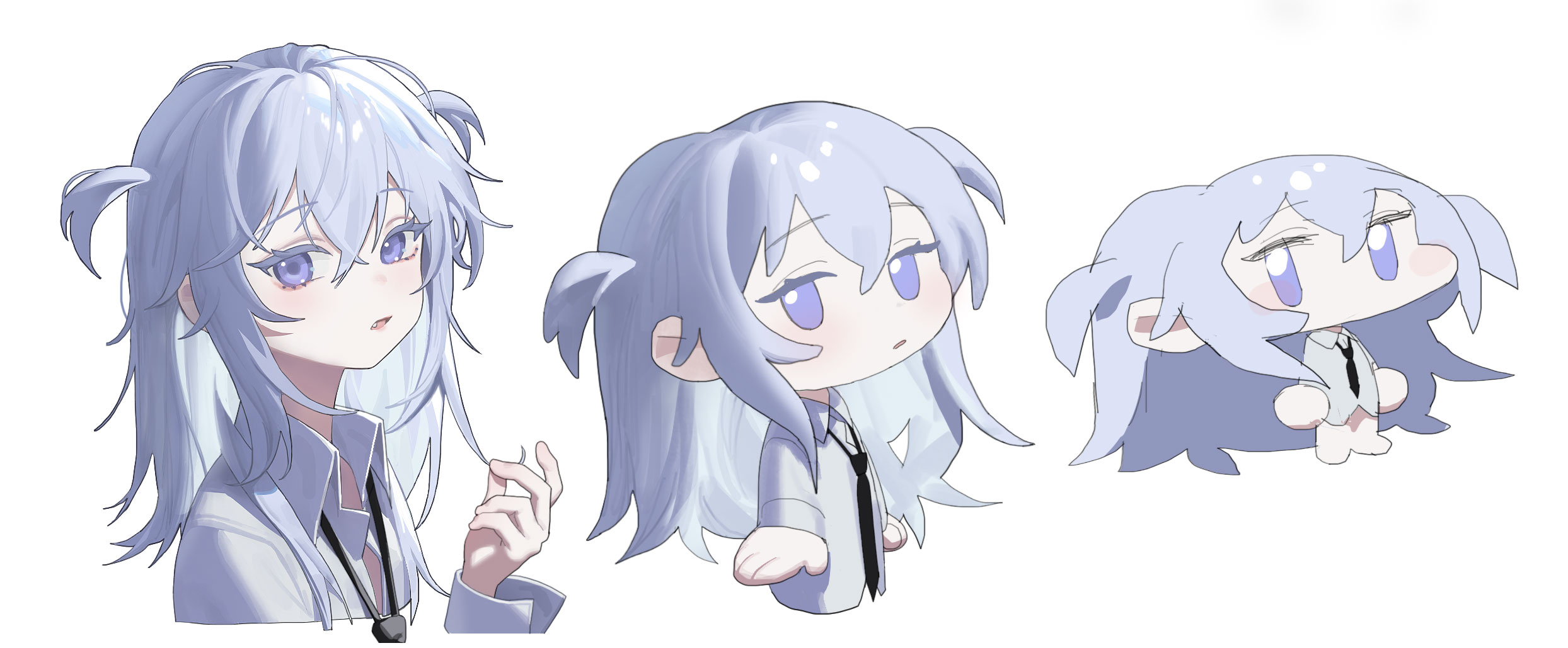 Safebooru - 1girl black necktie chibi collared shirt crossed bangs fang ...