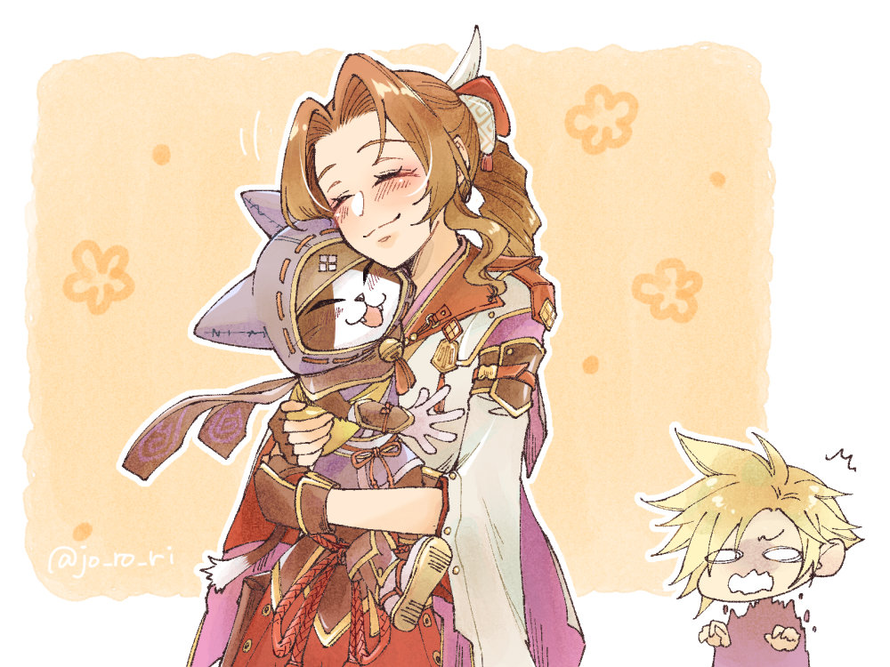 Safebooru - 1boy 1girl aerith gainsborough aerith gainsborough (kamura dress) animal animal hood ...