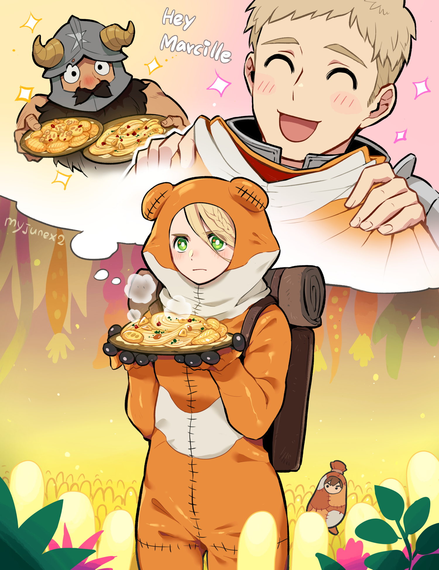 Safebooru - 1boy 1girl ^ ^ animal costume armor backpack bag beard black hair blonde hair blush ...