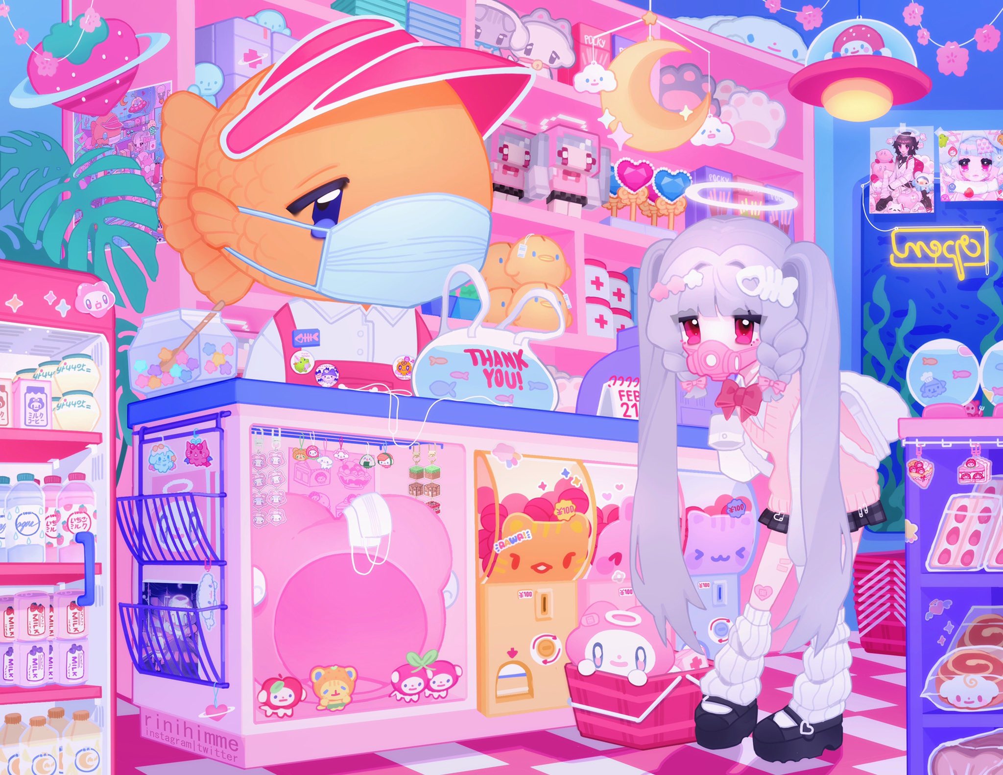 Safebooru - 1girl 1other apollo (rinihimme) backpack badge bag bent over block (minecraft) braid ...