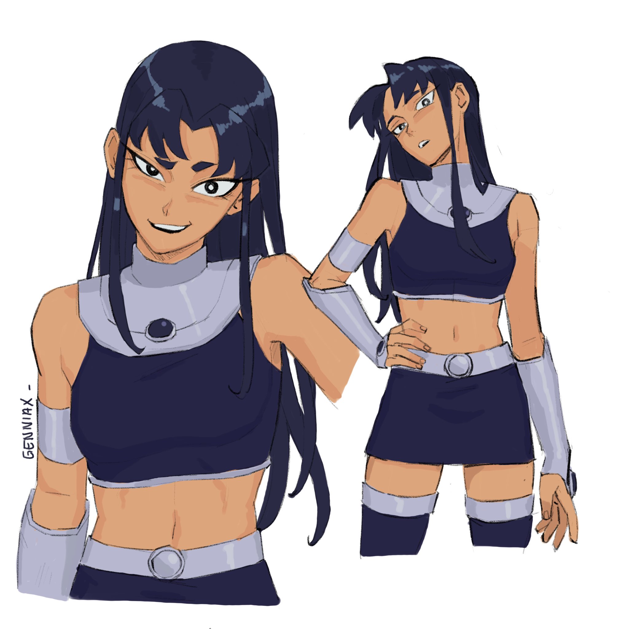 Safebooru - 1girl blackfire blue hair crop top cropped legs dark blue ...