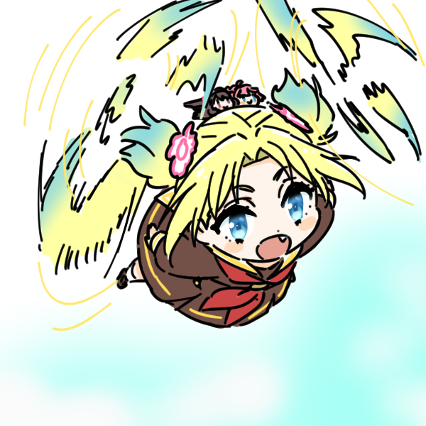 Safebooru - 1girl :d afterimage ahoge anyoji hime aqua background aqua hair blonde hair blue ...