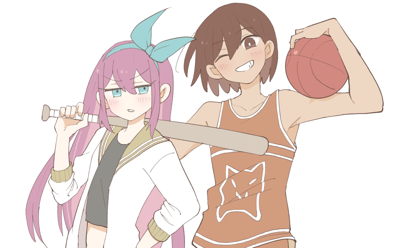 Safebooru - 1boy 1girl aubrey (faraway) (omori) aubrey (omori) ball baseball bat basketball ...