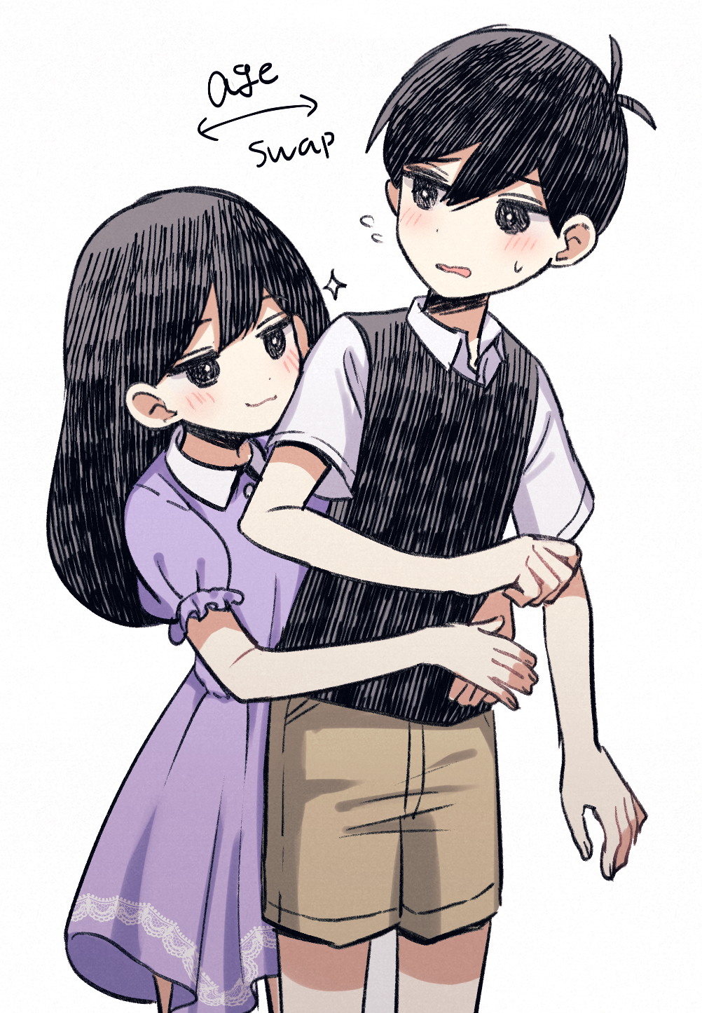 Safebooru - 1boy 1girl :3 age switch aged down aged up black eyes black hair black sweater vest ...