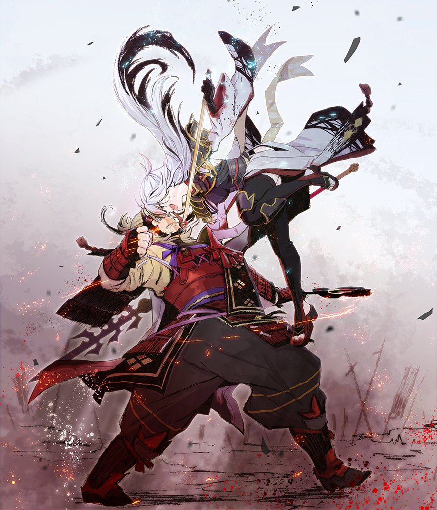 Safebooru - 1boy 1girl armor asatsuki kamo black hair black thighhighs blood blood on clothes ...