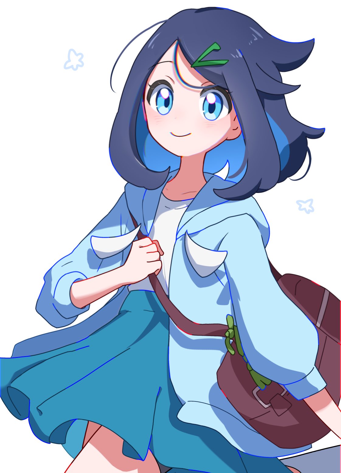 Safebooru - 1girl bag black hair blue eyes blue skirt blush cosplay eyelashes hair ornament ...