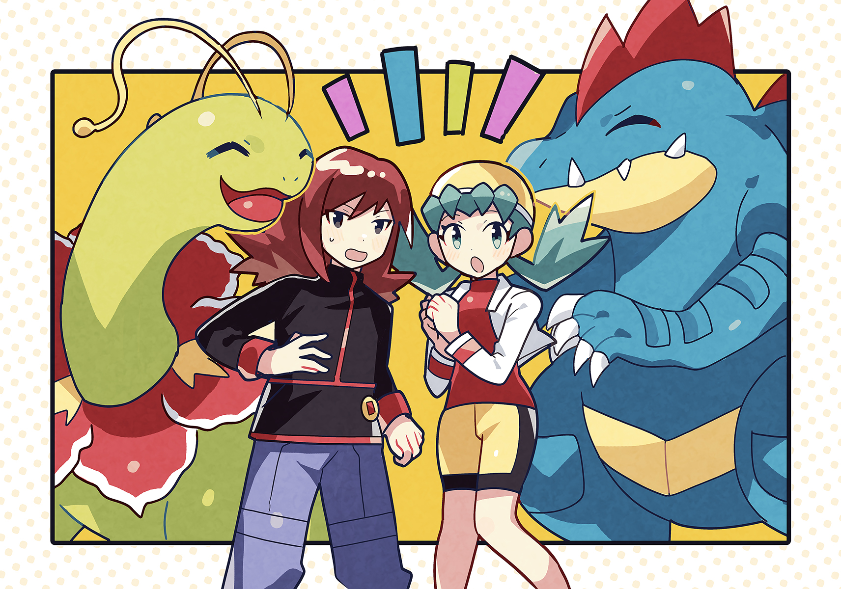 Safebooru - 1boy 1girl :o ^ ^ anidler91 black jacket blue eyes blue hair blue pants blush border ...