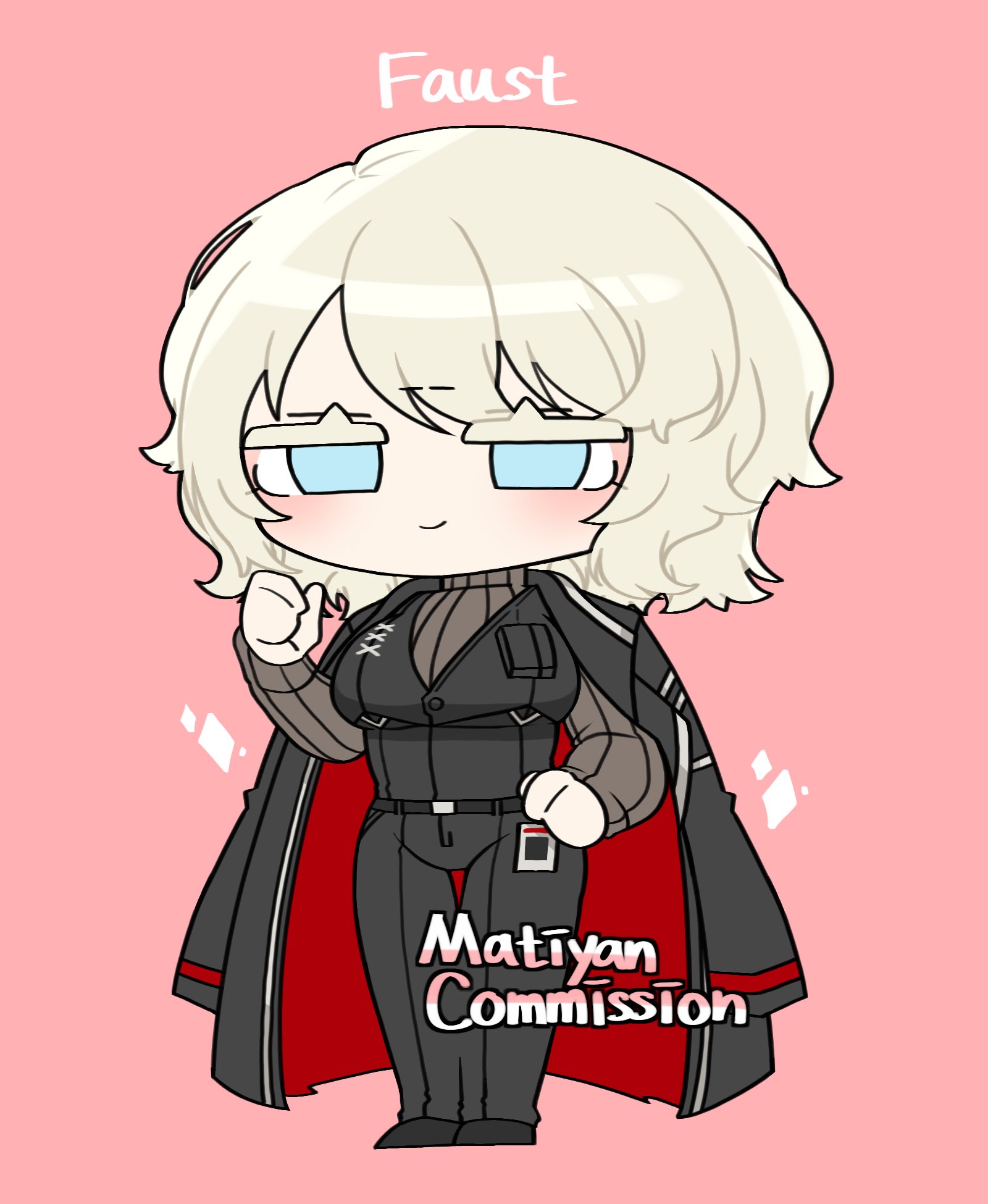 Safebooru - 1girl black coat black pants black vest blue eyes brown sweater chibi closed mouth ...