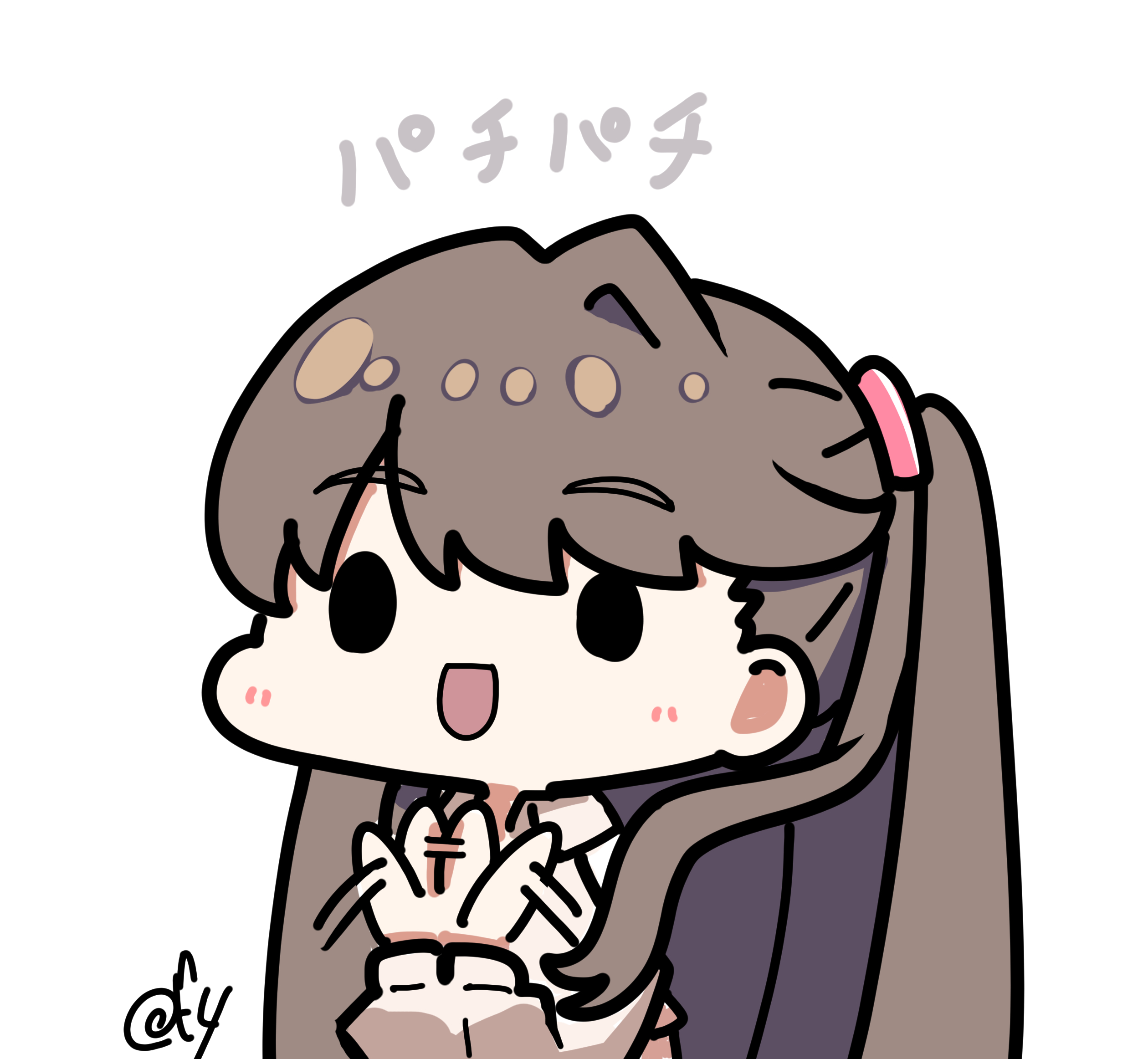 Safebooru - 1girl :d brown hair brown shirt chibi chibi only clapping ...