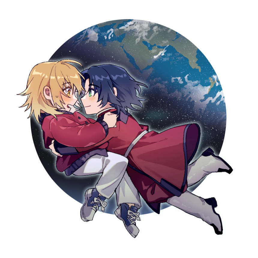 Safebooru - 1boy 1girl athrun zala blonde hair blue hair blush boots ...