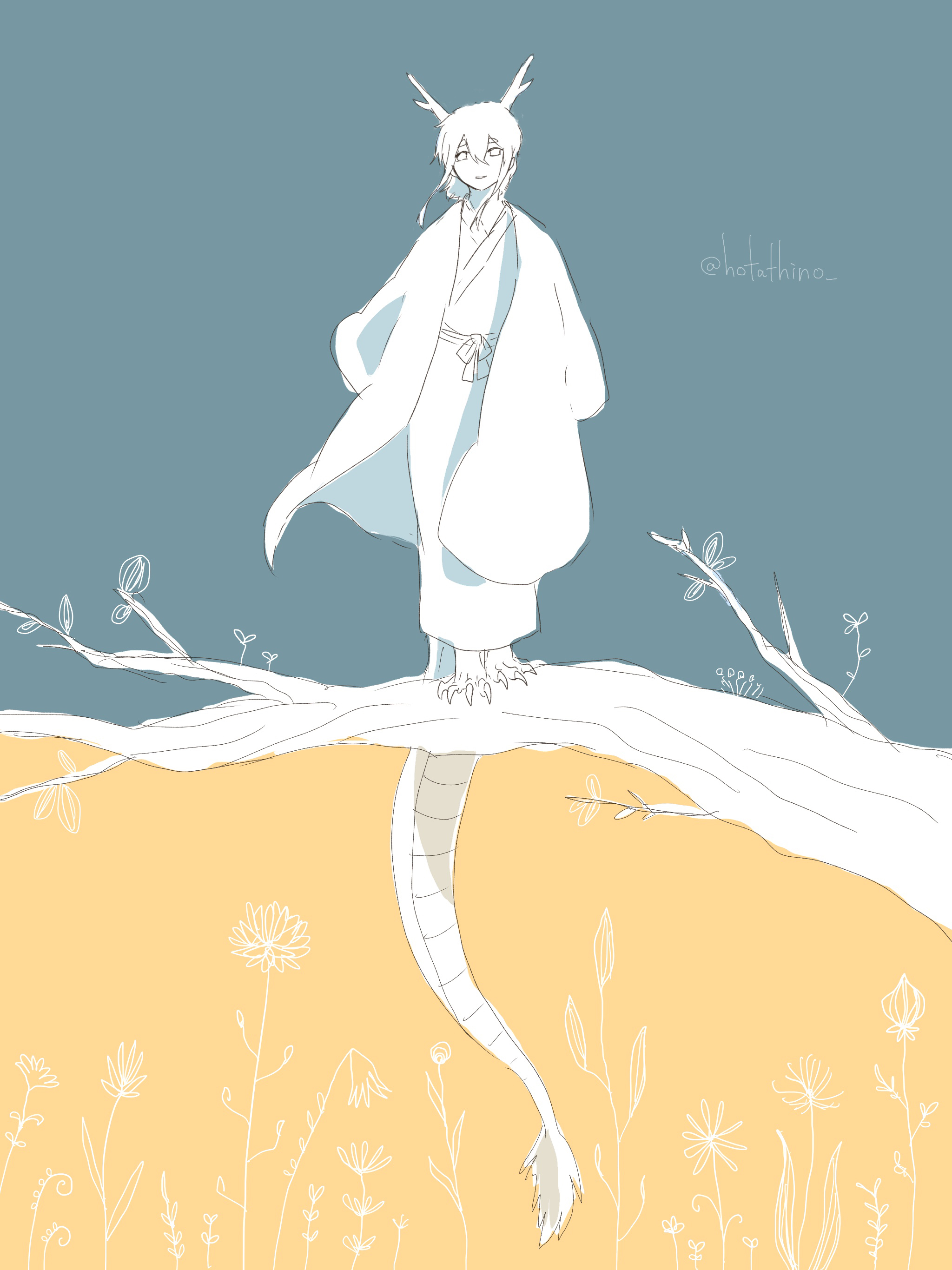 Safebooru - 1boy absurdres animal feet blue background branch claws coat commentary request ...