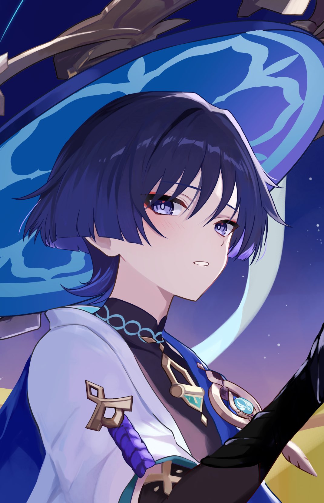 Safebooru - 1boy armor black bodysuit black hair blue hat blush bodysuit collarbone eyeliner ...