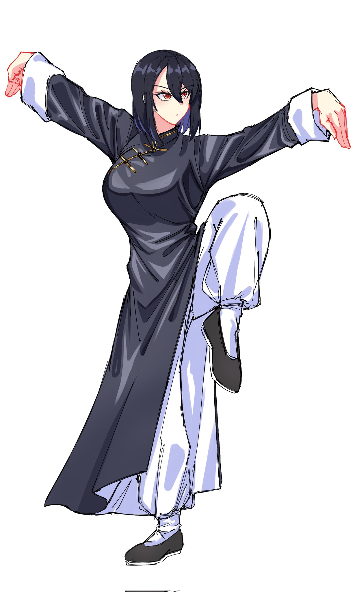 Safebooru - black dress black hair china dress chinese clothes dress fighting fighting stance ...