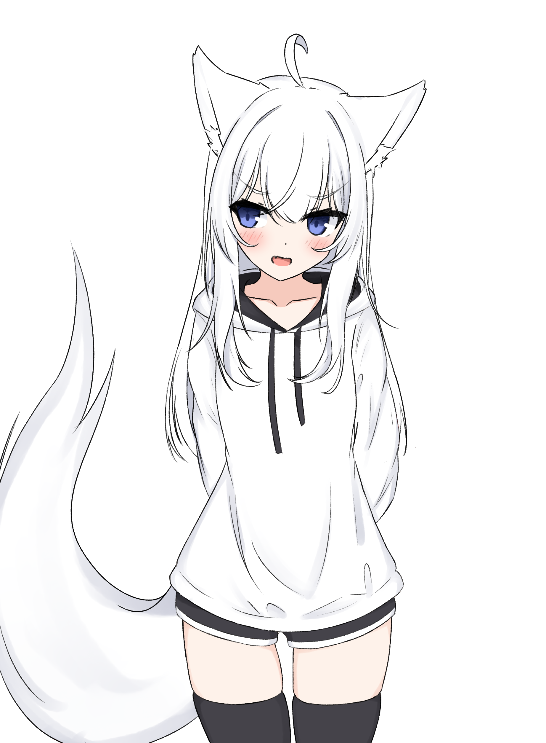 Safebooru - 1girl absurdres ahoge animal ear fluff animal ears arms behind back black shorts ...