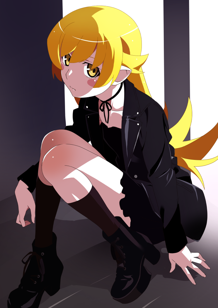 Safebooru - 1girl black choker black dress black jacket black socks blonde hair blush stickers ...