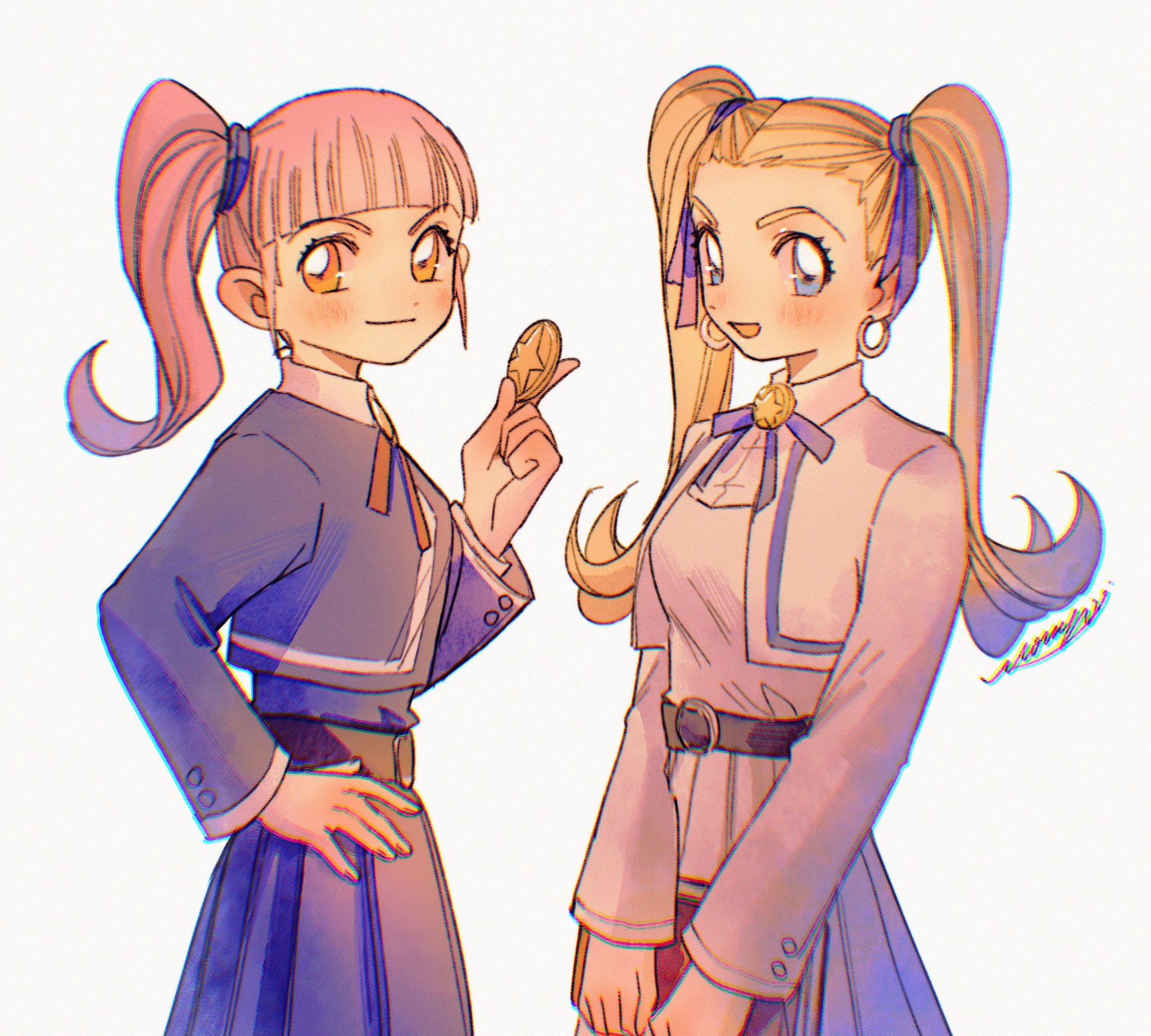 Safebooru - 2girls blonde hair blue dress blue eyes blue ribbon blunt bangs chinese commentary ...