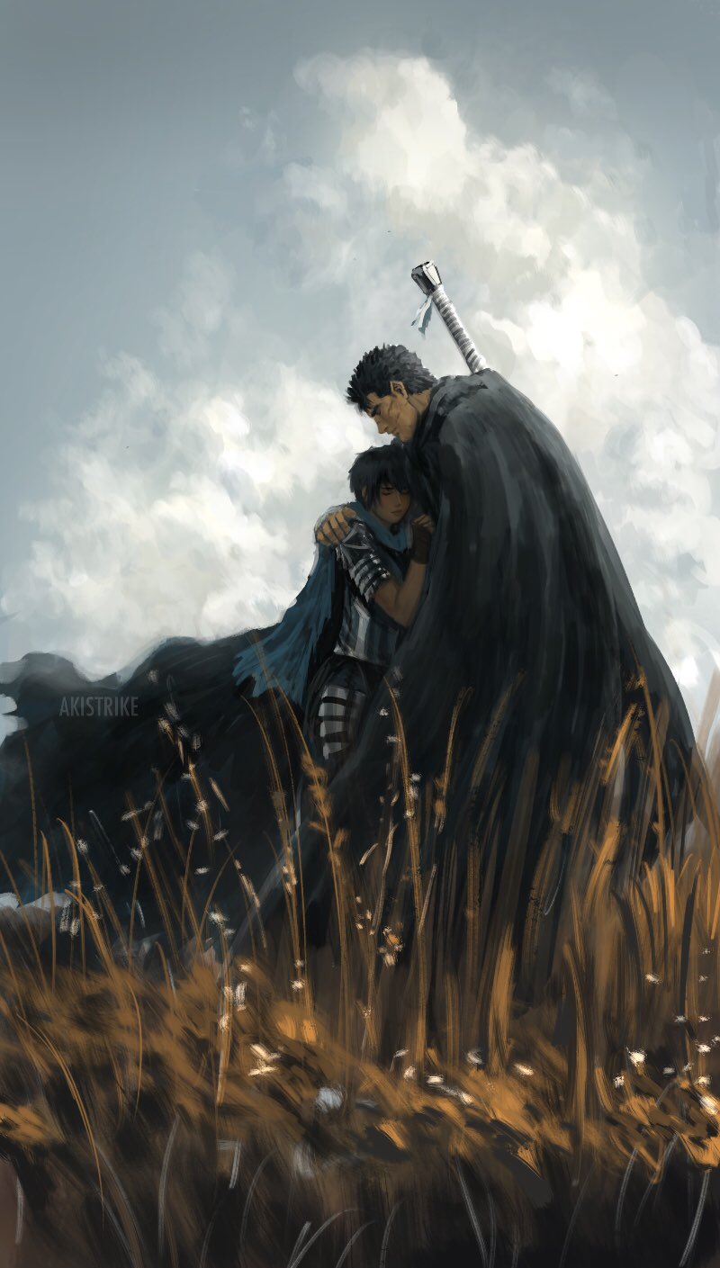 Safebooru - 1boy 1girl aki (akistrike) armor berserk black armor black cape black hair blue cape ...