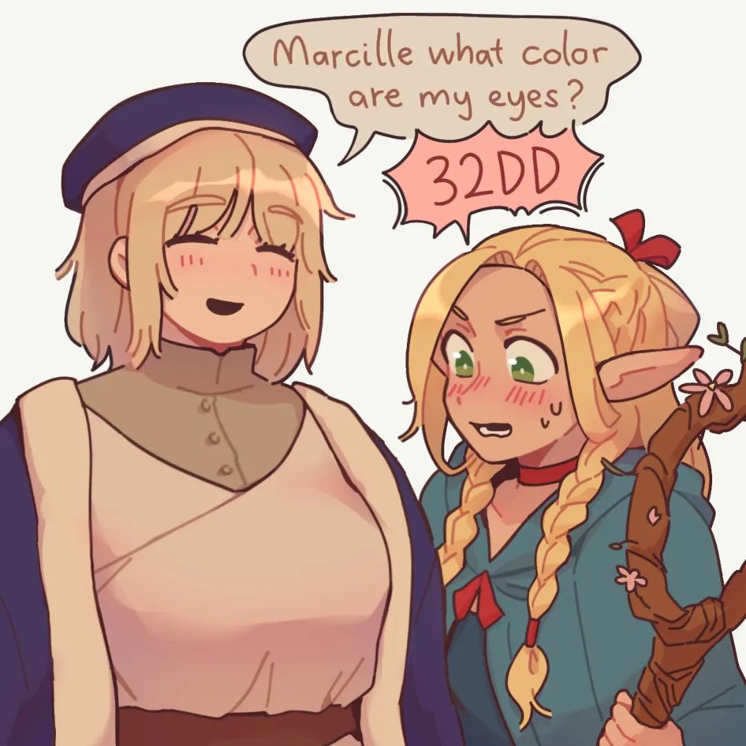 Safebooru - 2girls ambrosia (dungeon meshi) blonde hair blue hat blush ...