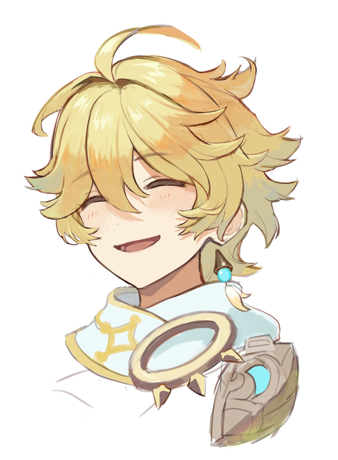 Safebooru - 1boy aether (genshin impact) ahoge armor blonde hair blush braid closed eyes ...