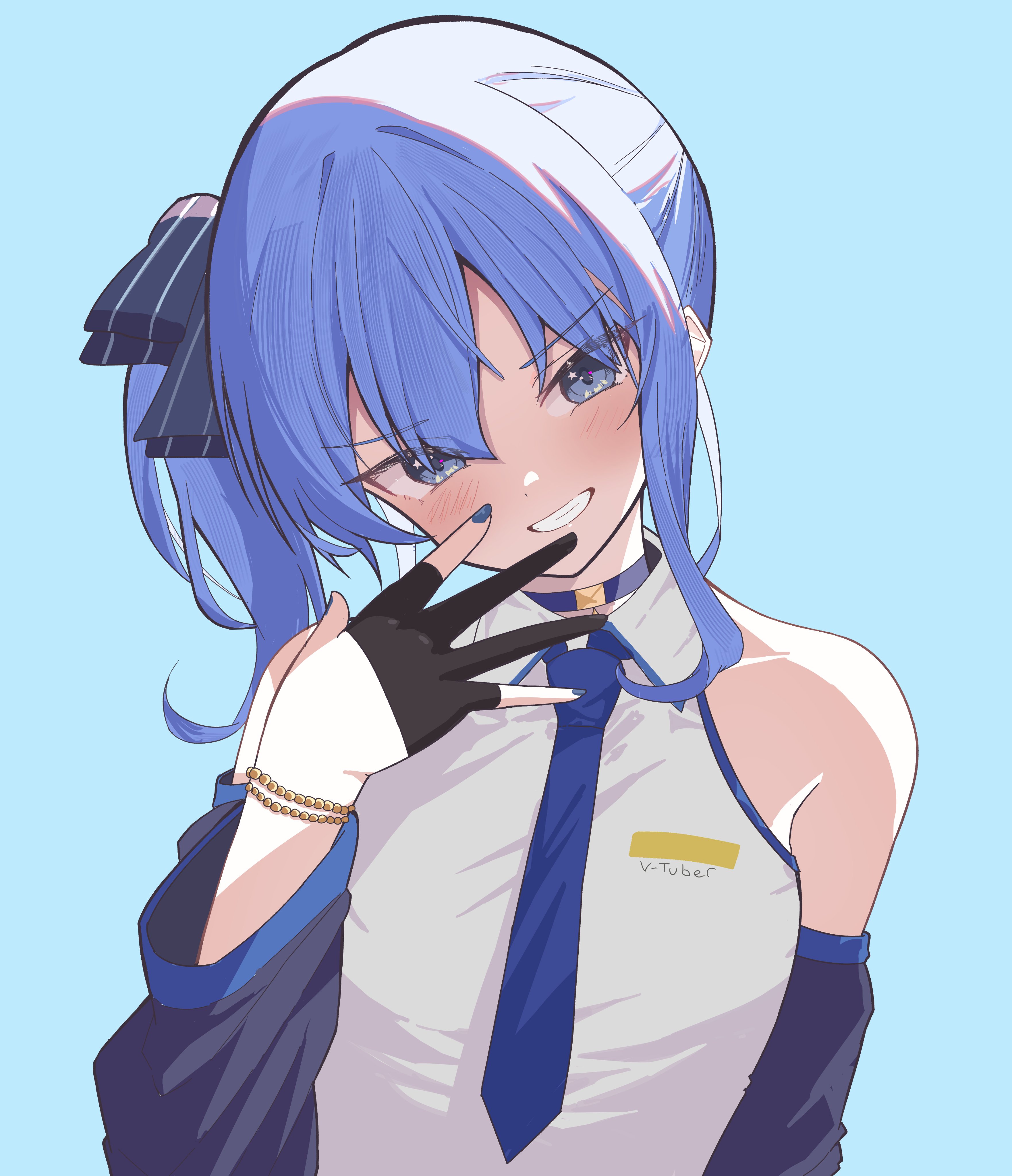 Safebooru - absurdres bare shoulders blue background blue eyes blue ...