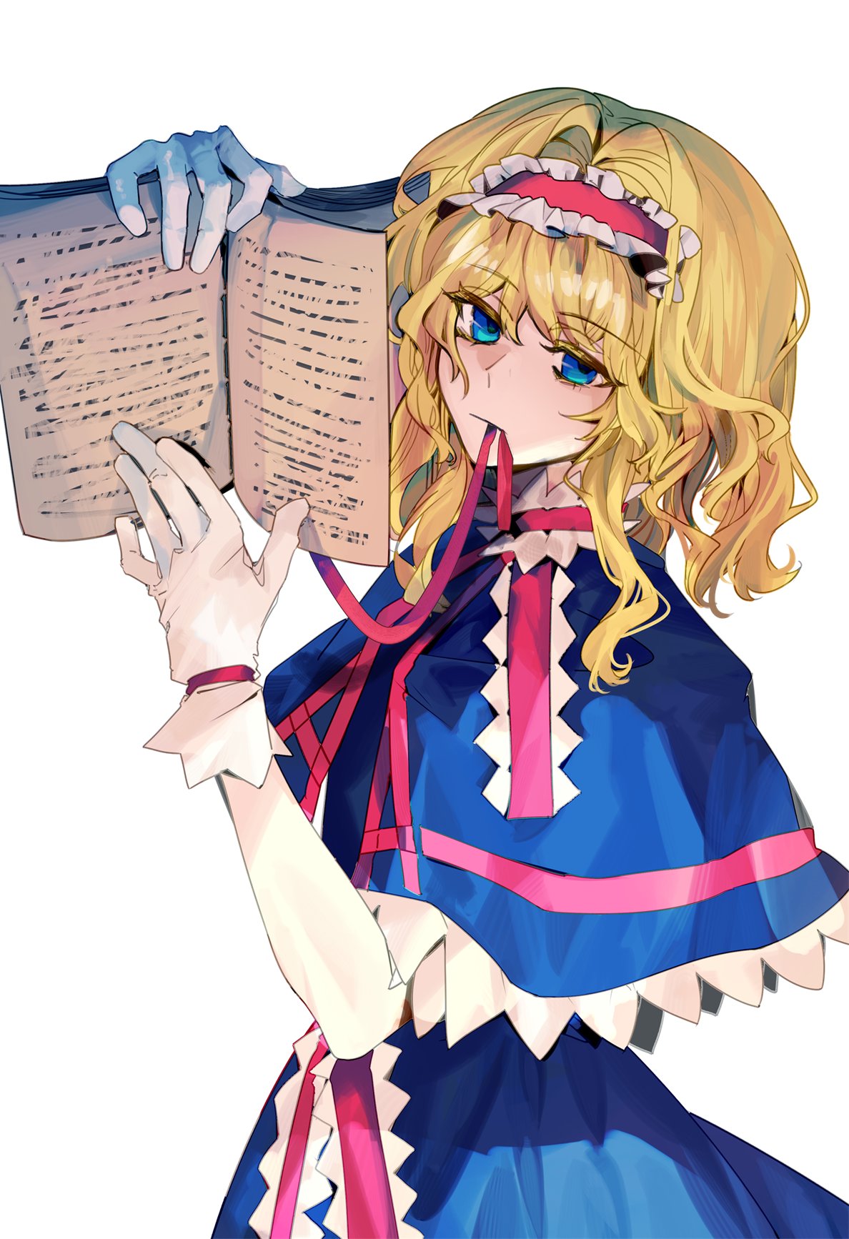 Safebooru - 1girl alice margatroid blonde hair blue capelet blue dress blue eyes book capelet ...