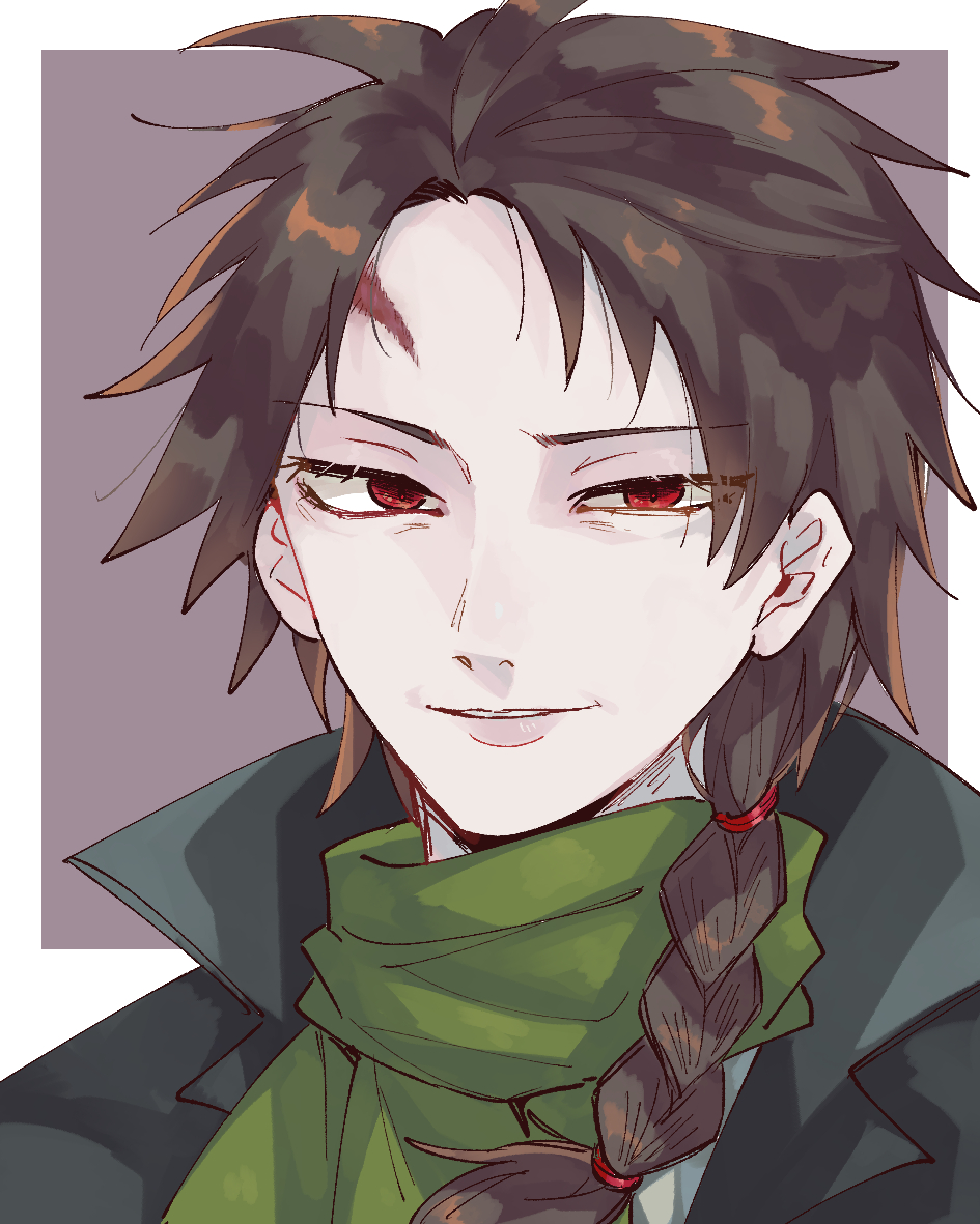 Safebooru - 1boy asaba kurone black jacket border braid brown hair ...