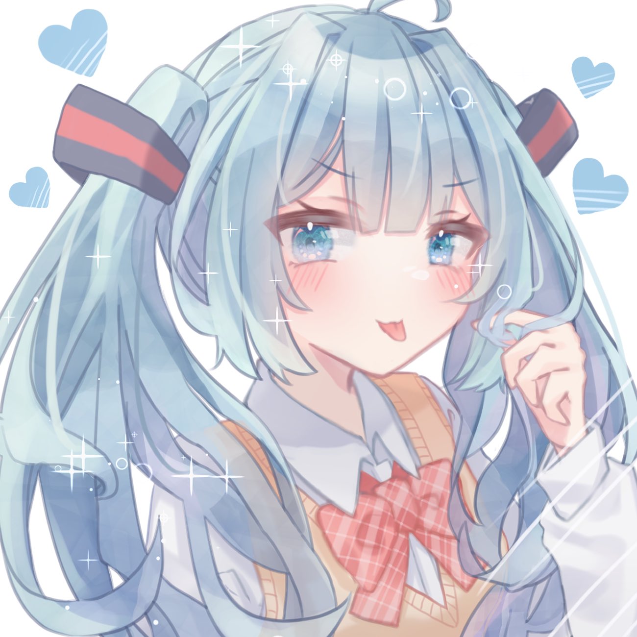 Safebooru - 1girl aqua hair blue eyes blush bow bowtie breasts hair ornament hatsune miku ...