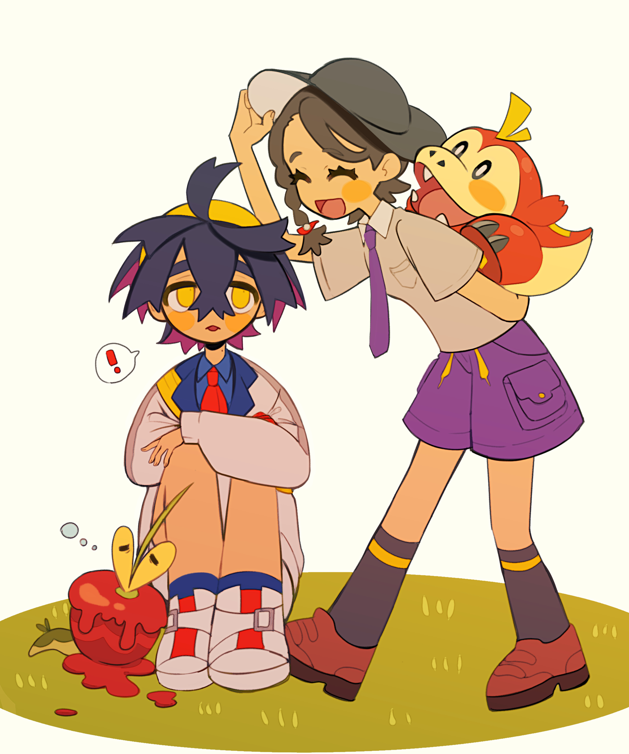 Safebooru - ! 1boy 1girl ^ ^ absurdres black hair blue skirt blush braid closed eyes closed ...