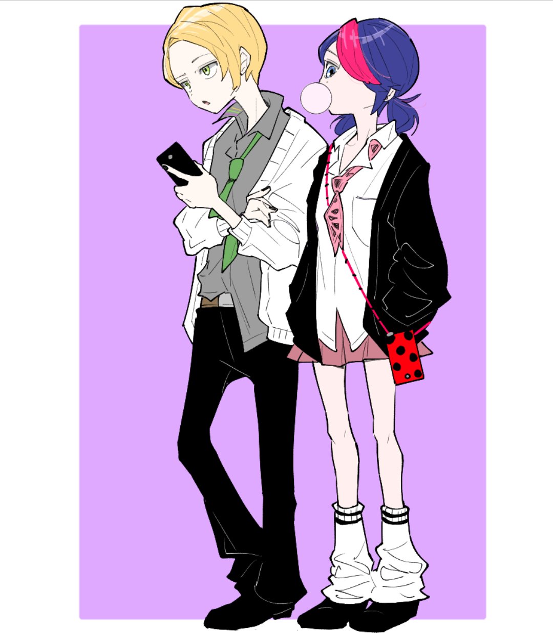 Safebooru - 1boy 1girl adrien agreste black footwear black jacket ...