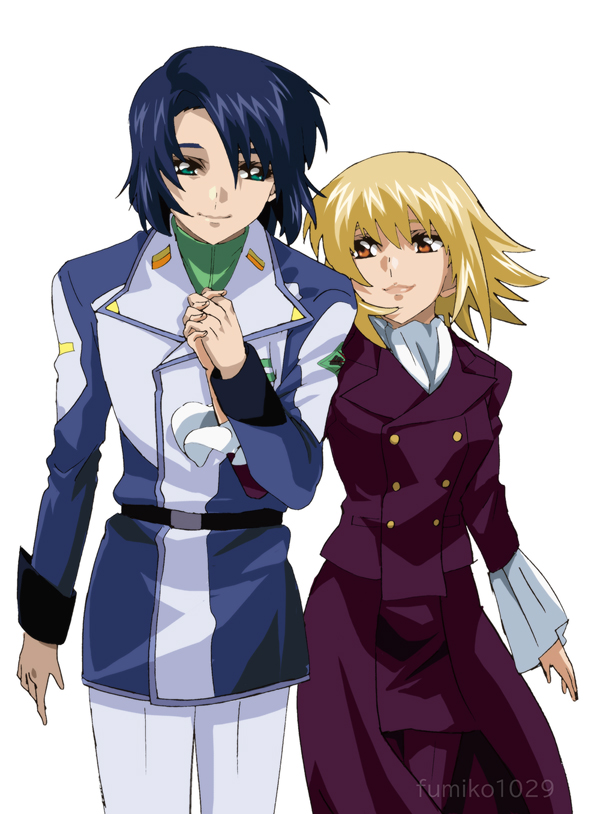 Safebooru - 1boy 1girl artist name ascot athrun zala blonde hair blue eyes cagalli yula athha ...